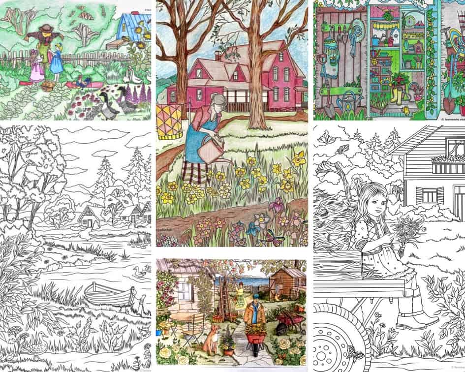 Country Spring: Inspiring Coloring Book with Hand-Drawn Illustrations ...